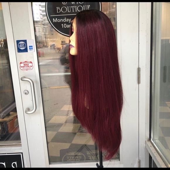 Accessories | Human Hair Blende Ombr Red Wine Burgundy Wig 220 | Poshmark